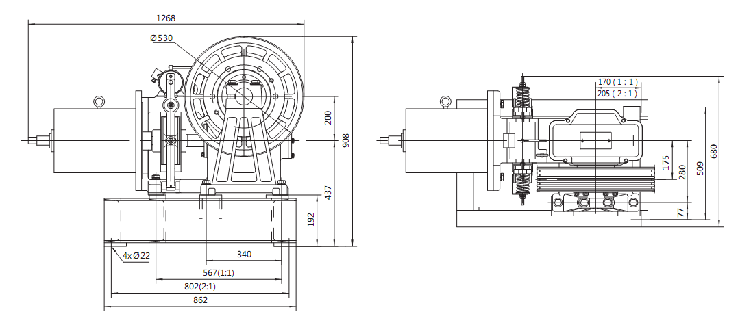 Geared Elevator Traction Machine For Elevator , 1.0m/s YJ200A-Elevator ...
